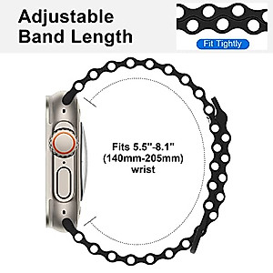 Astorgos Ocean Silicone Band Compatible with Apple Watch Band Ultra2 Ultra 49mm 45mm 44mm 42mm iWatch Series 9 8 7 SE2 SE 6 5 4 3 2 1,Adjustable Band Breathable Replacement Strap for Women Men,Black