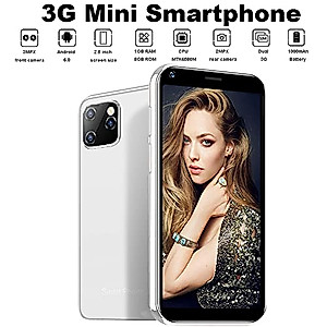 Hipipooo Super Small Mini Smartphone 3G Dual SIM Mobile Phone 1GB RAM 8GB ROM Android 6.0 Unlocked Kids Phone Child Pocket Cellphone (White)