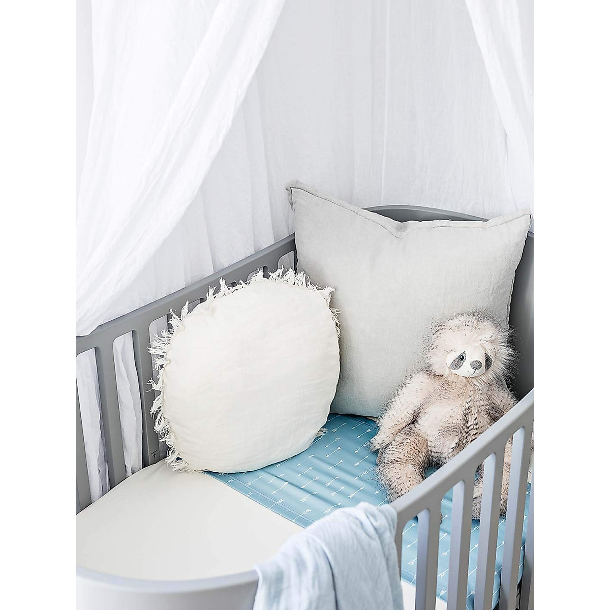 SLEEPY SILK - Baby Silk Crib Sleeve | Silk Crib Sleeve for Baby Hair Loss | Silk Baby Crib Bedding in 25 Momme Mulberry Silk | SIDS Safe Silk Crib Slip for Baby | Sky Blue Arrows