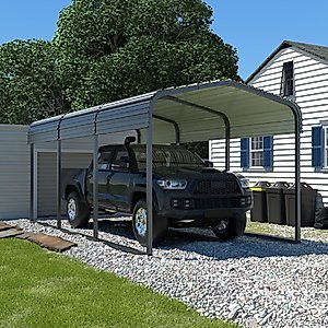 MUPATER 10 x 15 FT Metal Carport, Outdoor Heavy Duty, Garage Car Shelter Shade with Metal Roof, Frame and Bolts for Car, Truck and Boats, Grey