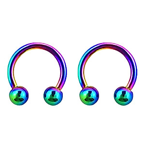 playful piercings Pair of Rainbow Horseshoe Ring Lip, Belly, Nipple, Cartilage, Tragus, Septum, Earring Hoop - 10g, 1/2"