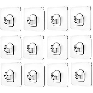 Ninth Five Wall Hooks(13.2lb), Self Adhesive Hooks, Clear Plastic Reusable Heavy Duty Hook for Kitchen Bathroom Office, No Trace No Scratch(12 Pack)