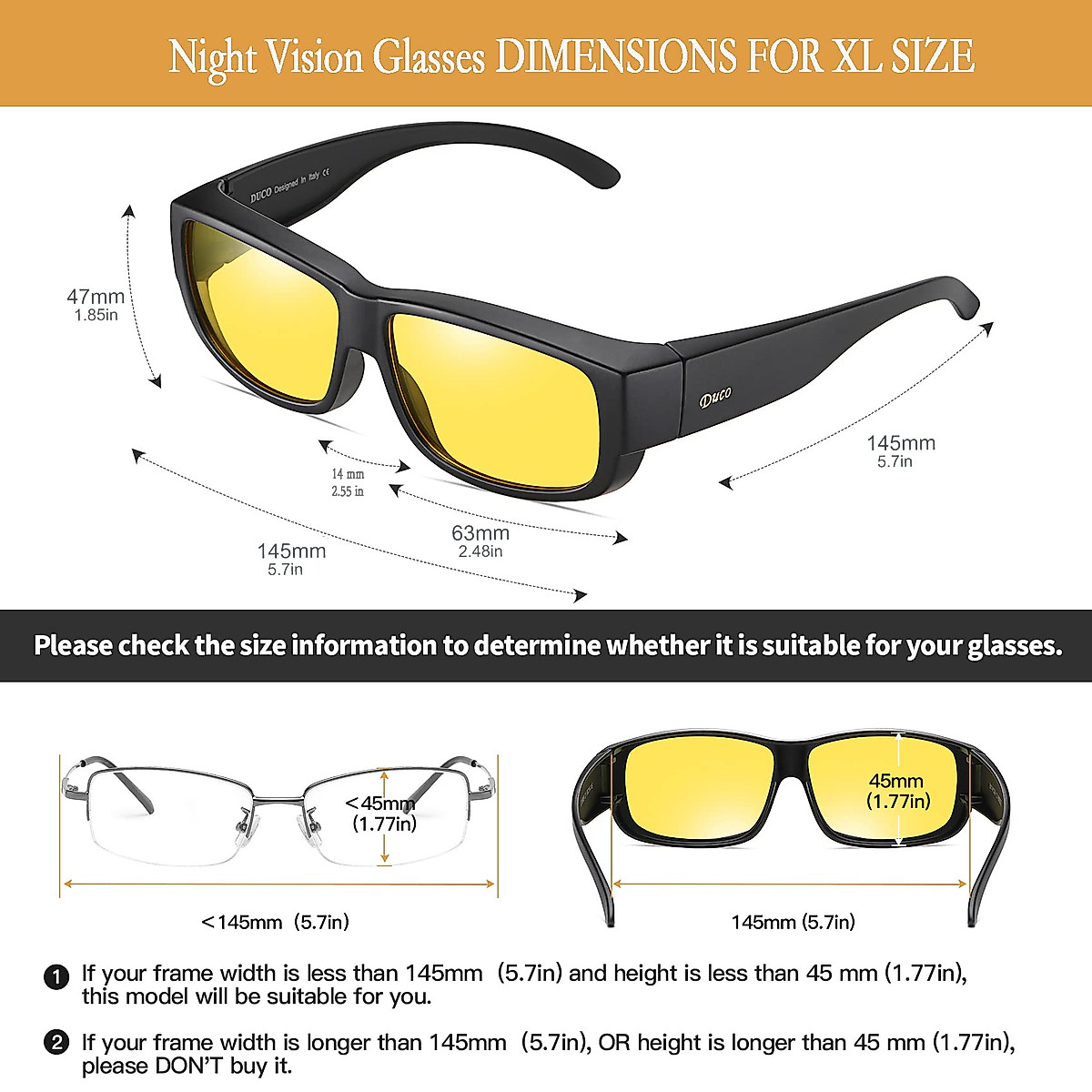 DUCO Fit Over Glasses Unisex Wraparound Polarized Sunglasses for Men Women Anti Glare Wear Over Glasses 8956