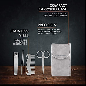 GUISE ETIQUETTE - 5 Piece Personal Travel Kit Set with Carrying Case (K12 Ion Series) | Grooming Kit with Stainless Steel Beard & Mustache Comb, Nail Clippers, Scissors & Tweezers | Portable Design