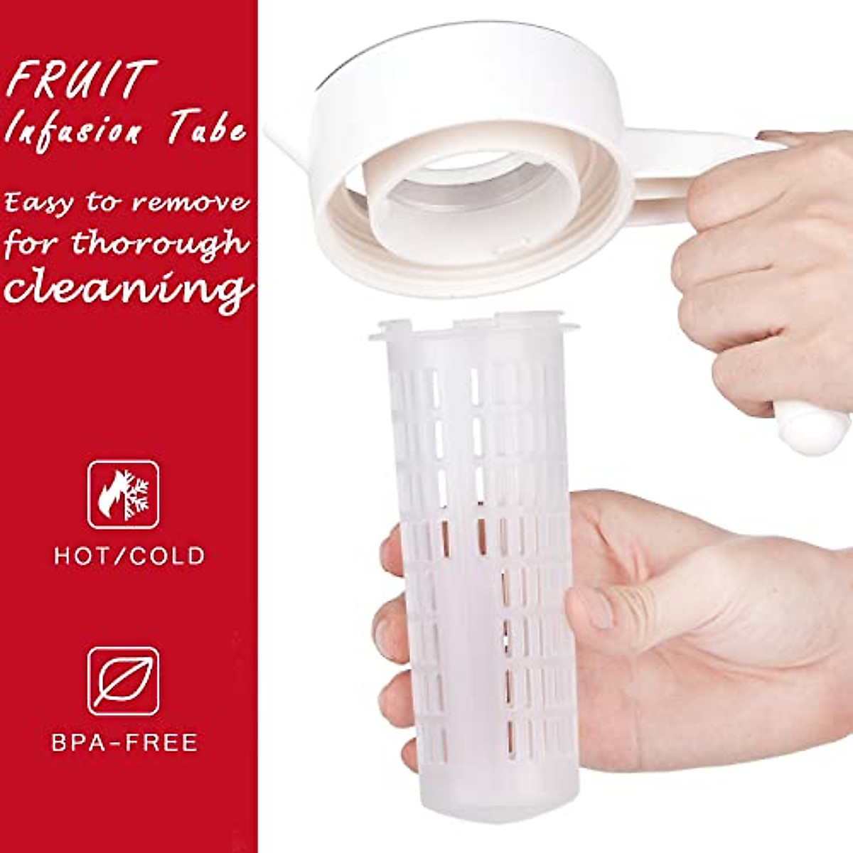 1.3L/44oz Glass Fruit Infuser Water Pitcher with Lid and Handle, Borosilicate Glass Jug with Removable Filter, for Hot/Cold Beverage, BPA-free (White)