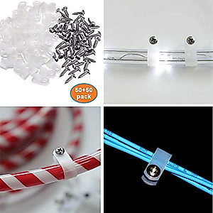 50 Pack 1/2 inch Rope Light P-Style Mounting Clips with Stainless Steel Screws, Cable Clip Wire Clamp for Wire Management