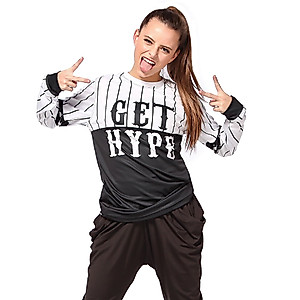 Alexandra Collection Womens Get Hype Hip Hop Long Sleeve Dance Shirt Black/White Medium