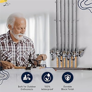 Rush Creek Creations, Ceiling Fishing Rod Holder for 6 Rods, Fishing Pole Holder for Garage Organization and Wall Storage, for Fishing Reels, Fishing Gear, and Fishing Accessories (2 Horizontal Rack)