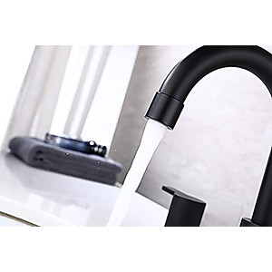 RKF Bathroom Faucets for Sink 3 Hole Matt Black 8 inch Widespread Bathroom Sink Faucet with Drain Double Lever Handle Faucet Bathroom Vanity Faucet Basin Mixer Tap Faucet with Hose&Deck WF015MB