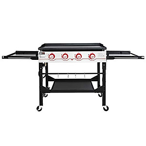 Royal Gourmet GB4000F 36-Inch Flat Top Gas Griddle, 4-Burner Propane BBQ Griddle with Top Cover Lid, Folding Side Shelves and Legs for Large Outdoor Camping, Black