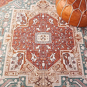 SAFAVIEH Tucson Collection Area Rug - 8' Square, Aqua & Rust, Traditional Persian Design, Non-Shedding Machine Washable & Slip Resistant Ideal for High Traffic Areas in Living Room, Bedroom (TSN150J)