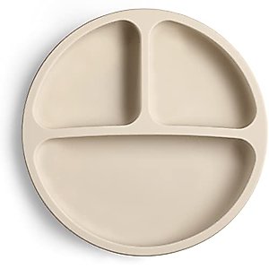 VITEVER Suction Plate with Lid for Toddler, Baby & Kid, 100% Food-Grade Silicone, Divided Design, Microwave & Dishwasher Safe - Shifting Sand
