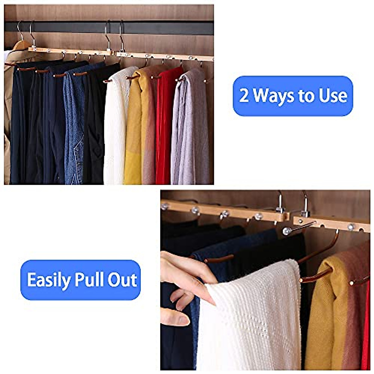 Houseke Magic Pants Hangers,Space Saving Closet Hangers 5 Layers 2 Uses Multi Functional Pants Rack,Clothes Organizer Rack for Clothes Trousers Scarves Ties(1 Pack)…