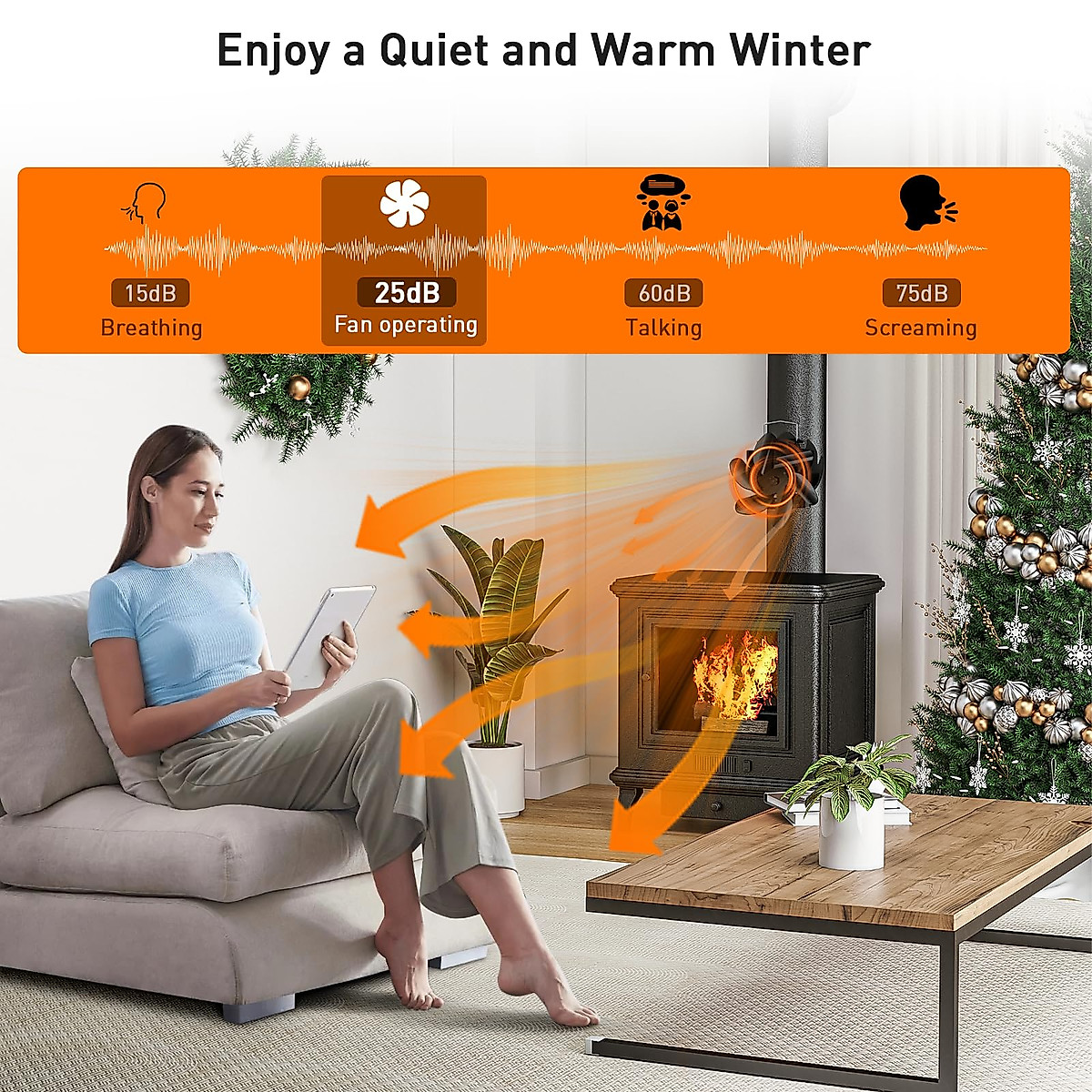 HIDALIFE Wood Stove Fan Heat Powered, Magnetically Flue Pipe Mounted 6 Blades Fan, Non Electric, Silent Thermal Eco Fan for Gas Pellet Wood Burner Tent Stove Accessories
