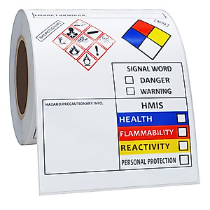 Aleplay SDS OSHA Data Labels for Chemical Safety 3×4 Inch MSDS Stickers with GHS Pictograms HMIS & Hazard Compliant Secondary Containers, 100 Stickers Per Roll