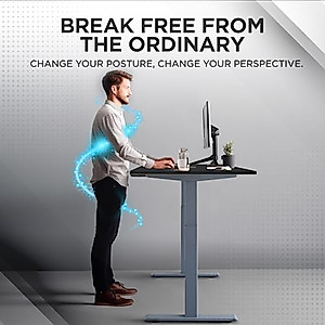 Rise UP Dual Motor Electric Standing Desk 48x30 Black Desktop Premium Ergonomic Adjustable Height sit Stand up Home Office Computer Desk Table Motorized Powered Modern Furniture Small Standup Table