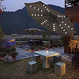 Yescom Solar Umbrellas Patio Umbrella 9 FT LED Umbrellas 32LED Lights Tilt and Crank Outdoor Table Umbrellas Chocolate