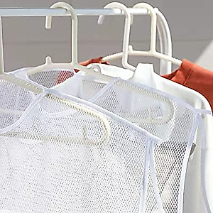 Mesh Pillow Toy Clothes Rack Foldable Doll Clothes Rack Balcony Clothes Dryer Wardrobe Cushion Storage Bag 2pack (L, White)