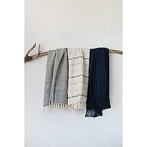 Creative Co-Op Woven Wool Blend Fringe Blanket Throw, Single, Blue