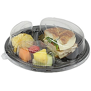 Simply Deliver 10-Inch Plastic Plate, 3 Compartments, Microwavable and Dishwasher Safe, Black, 100-Count