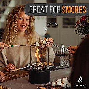 Flammtal Tabletop Fire Pit [4h Burning Time] - Indoor & Outdoor - Ethanol Table Top Fire Pit Bowl with Black & White Stones - Portable Fire Pit with 2 Combustion Chambers - Fire Bowl