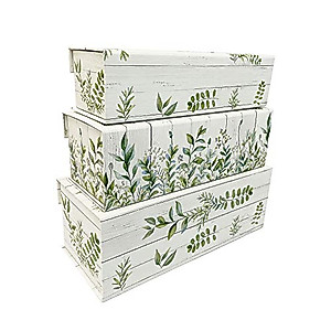 VOTUM Set of 3 Nesting Hinged Lid Storage Boxes - Decorative Stackable Spiritual Paperboard Containers with Magnetic Tab Clasp - Inspirational Phrases (Grow Gratitude)