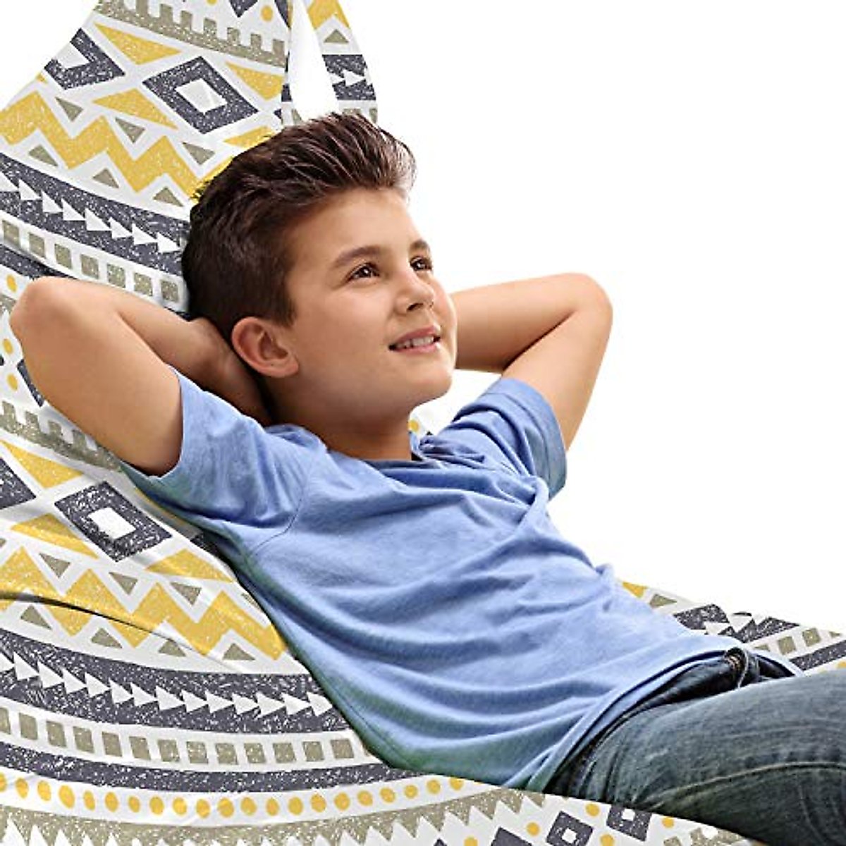 Ambesonne Retro Lounger Chair Bag, Wavy Stripes Triangles Dots Rhombuses and Squares Pattern in Tribal Geometric Design, High Capacity Storage with Handle Container, Lounger Size, Multicolor