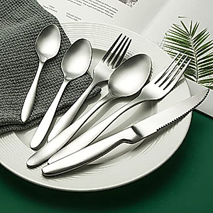 Silverware Set Flatware Matte Cutlery Utensil Solid Food-Grade Stainless Steel，Home Restaurant Hotel Small Business,Mirror Finish Tableware 60 Piece Service for 12
