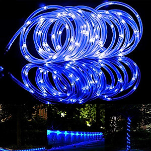 SOCO Solar Rope Lights Outdoor, 33ft 100LED Outdoor Christmas Lighting Waterproof Solar Powered PVC Tube String Lights Decoration for Outdoor Indoor Garden Garden Patio Parties Halloween(Blue)
