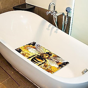 Bath Tub Shower Mat - Anti-Slip PVC Material 15.1x26.8 in, Gentle Cushioning Quick Drying Suction Cups Reliable Solution - Flowers and Lovely Bees Design Non-Slip Floor Mat