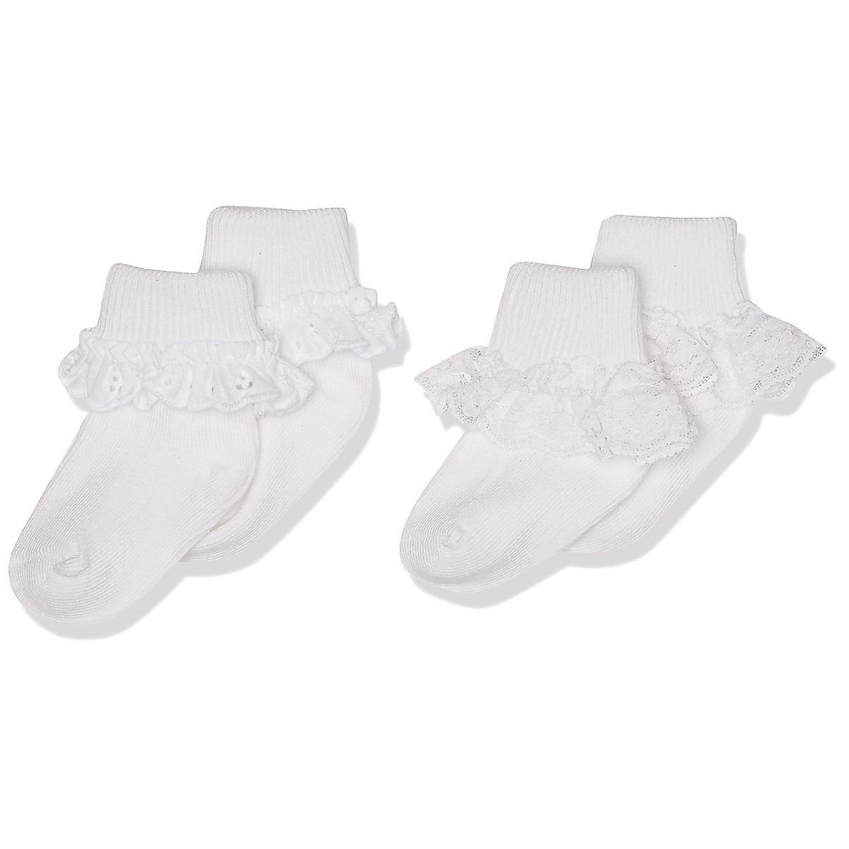 Jefferies Socks 2 Pack Eyelet Lace Trim And Lace Trim Sock - White/White, 3-12 Months