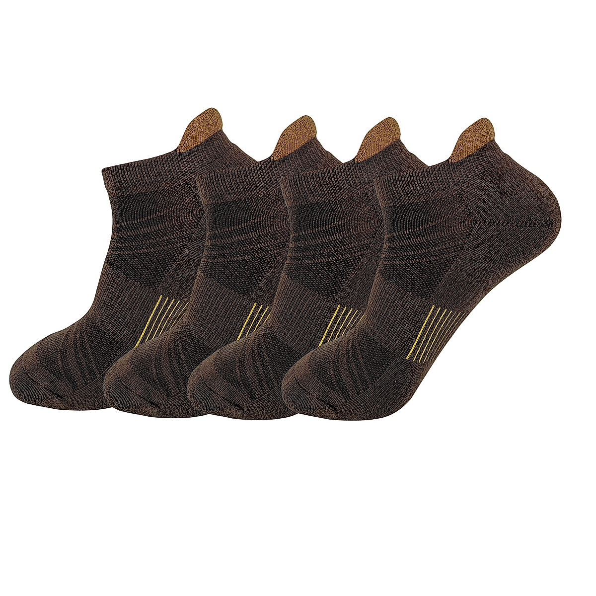 HaloYIYI Mens Ankle Athletic Moisture Wicking Cushion Low Cut Tab Socks,4 Pairs (Coffee, L)