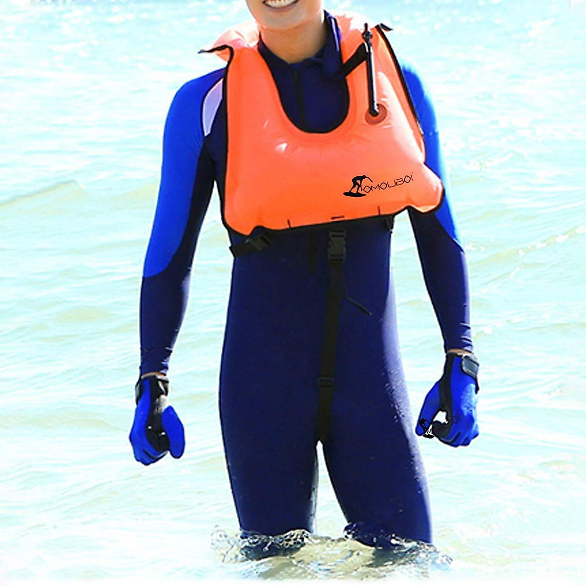 OMOUBOI Snorkel Vest for Adults Swim Vests Inflatable Snorkeling Jackets for Diving, Snorkeling, Swimming Safety (Suitable for 100-220 lbs) (Orange)