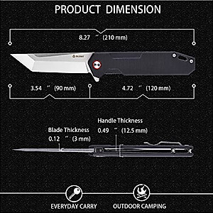 VALKNUT Tanto Knife D2 Blade EDC Folding Pocket Knives with Clip, Flipper Opening Knife with Black G10 Handle, 3.5'' Blade Length