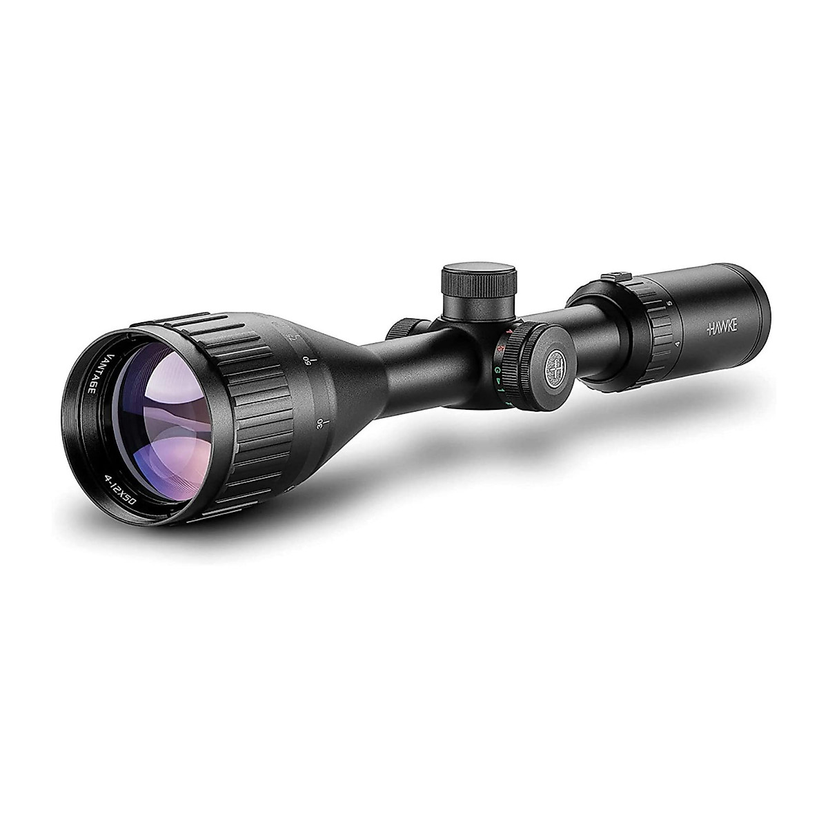HAWKE Vantage HD 4-12X50AO Mil Dot IR Riflescope, Black 14252 and Hawke 2-Pc Weaver Rings Kit