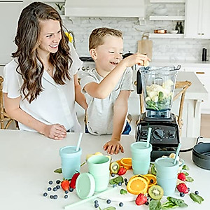 Bamboo Kids Smoothie Cups With Tight Sealing Lids and Silicone Straws With Stoppers - Spill Preventive Cups for Kids - 10 Ounces Set of 4