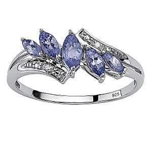 PalmBeach Platinum-plated Sterling Silver Marquise Cut Genuine Purple Tanzanite Bypass Ring Sizes 6-10 Size 7