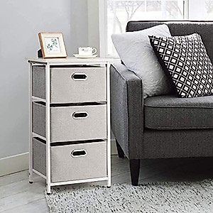 ARLIME Vertical Dresser Storage, 3-Drawer Fabric Dresser Storage Tower with MDF Top and Metal Frame, Easy Pull Storage Chest, Storage Drawer Unit for Bedroom, Hallway, Nursery Room (Grey)