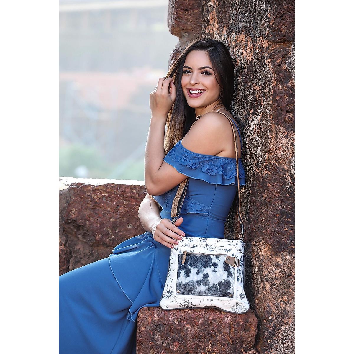 Myra Bag Canna Upcycled Canvas & Cowhide Crossbody Bag S-1481