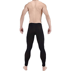 LinvMe Men's Ice Silk See Through Long Pants Slim Leggings Tights Black