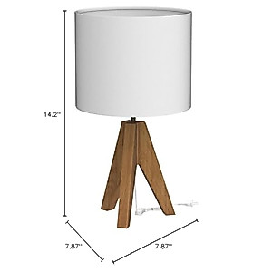 DEWENWILS Mid Century Bedside Lamp, Small Tripod Table Lamp with Linen Fabric Shade, Wood Nightstand Lamp for Nursery, Living Room, Bedroom, End Table, UL Listed, 14.2 Inch, ON/Off Switch