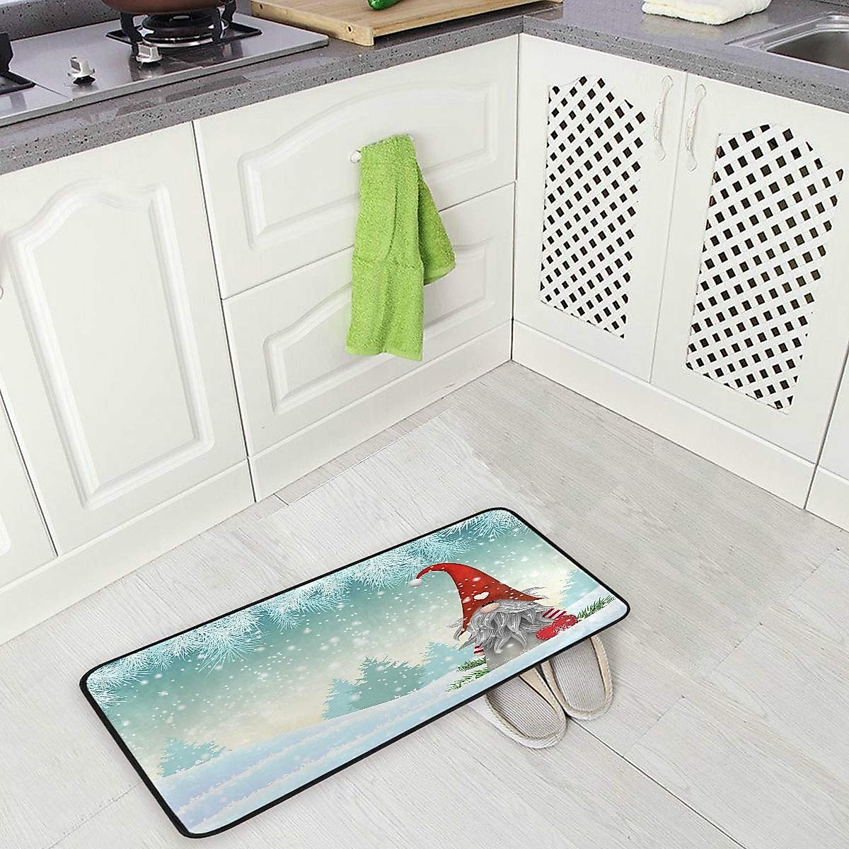 Christmas Gnome Standing Snowfall Winter Kitchen Rugs Non-Slip Kitchen Mats Bath Runner Rug Doormats Area Mat Rugs Carpet for Home Decor 39" X 20"