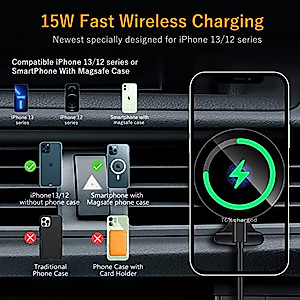 Piosoo 15W Magnetic Wireless Car Charger CD Slot Mount for iPhone 13/13 Pro/13 Pro Max/13 mini/12/12 Pro/12 Pro Max,Powerful Suction Auto-Alignment Mag-Safe Car Mount, Compatible with Mag-Safe Cases