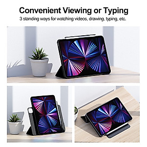 Case for iPad Pro 11 Inches 2021/2020/2018 3rd 2nd 1st Gen with Pencil Holder, 2-in-1 Detachable Smart Folio for iPad Pro 11 with Clear Back Cover, Adjustable with Powerful Magnets