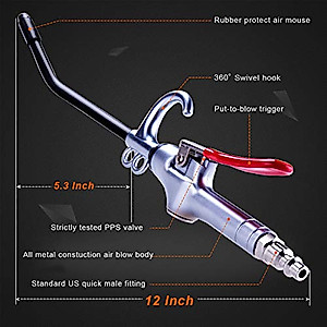 High Volume Air Blow Gun Alluminum Rubber Guard Air Flow Nozzle,Industrial Household Air Blower Gun,Pneumatic Air Compressor Accessories Dust Cleaning Tool