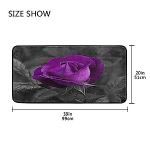 CaTaKu Purple Rose Area Rug 39x20 Inches Polyester Area Rug Floor Rug Runner Washable Carpet Mat for Kitchen Dinning Room Home Decorative