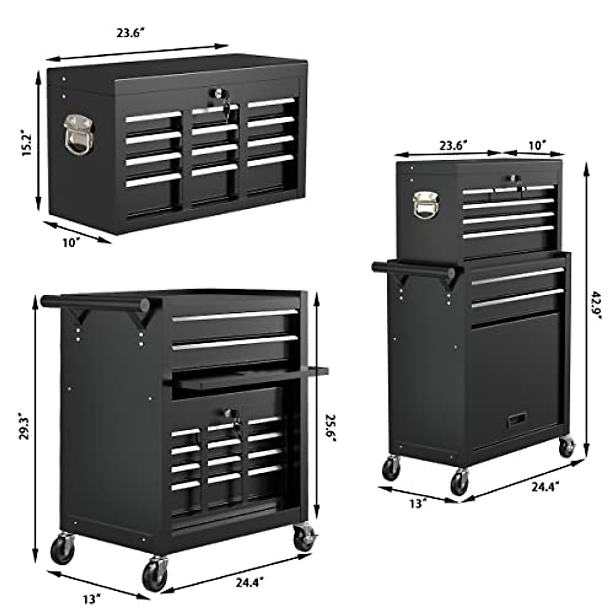 8-Drawer Tool Chest with Wheels, Tool Storage Cabinet and Tool Box, Lockable Rolling Tool Chest with Drawers, Toolbox Organizer for Garage Warehouse Workshop (Black)