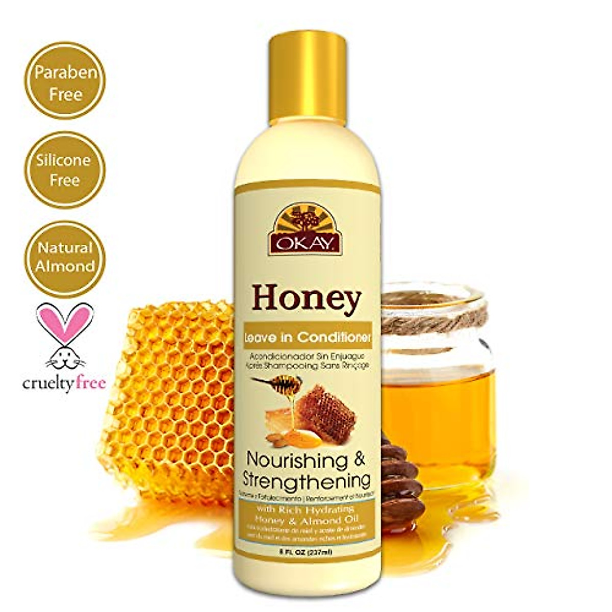 OKAY | Honey Leave-In Deep Conditioner | For All Hair Types & Textures | Hydrate, Smooth & Strengthen | With Shea Butter, Almond & Avocado | Free of Parabens, Silicones, Sulfates | 8 oz
