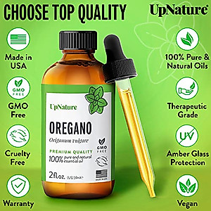 UpNature Oregano Essential Oil - 100% Natural & Pure, Undiluted, Premium Quality Aromatherapy Oil of Oregano Liquid - Supports Healthy System & Nails, Digestion & Respiratory Relief, 2oz