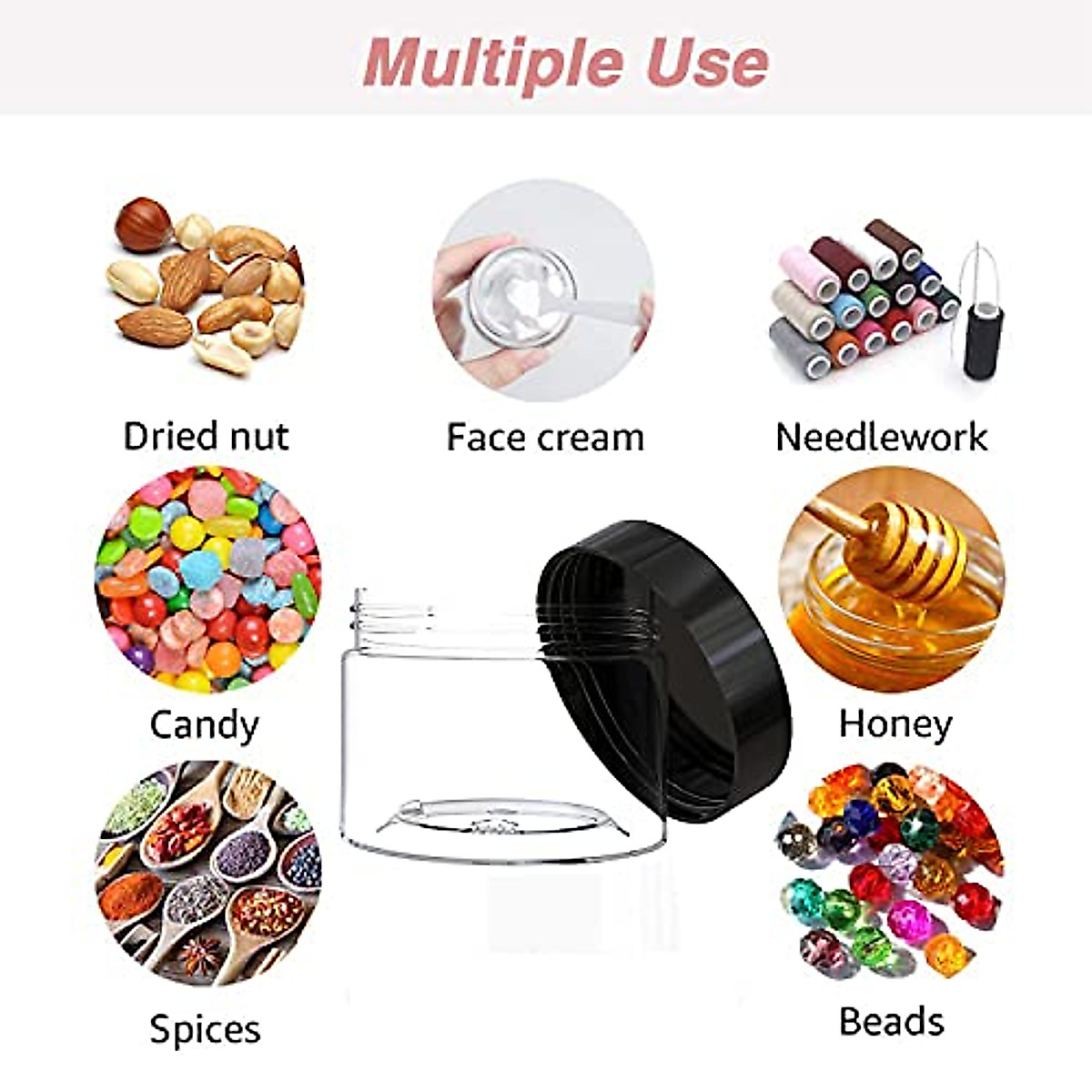 4 oz Plastic Pot Jars Round Clear Leak Proof Plastic Cosmetic Container Jars with black Lids for Cosmetic, Lotion, Cream, Eye shadow, 12 Pcs.